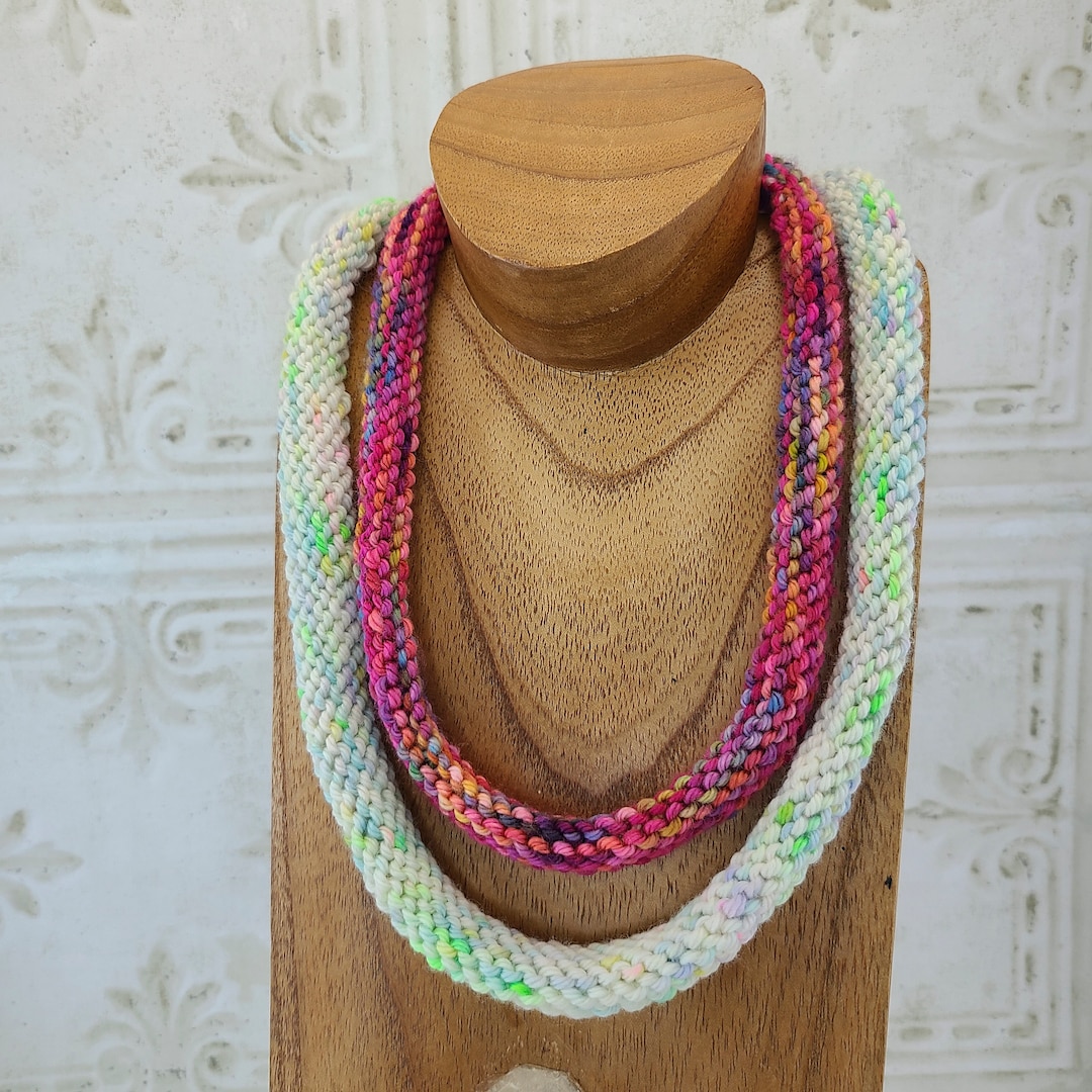Handmade Knit Wool Necklace, Wool Jewelry, Statement Necklace, Ready to ...