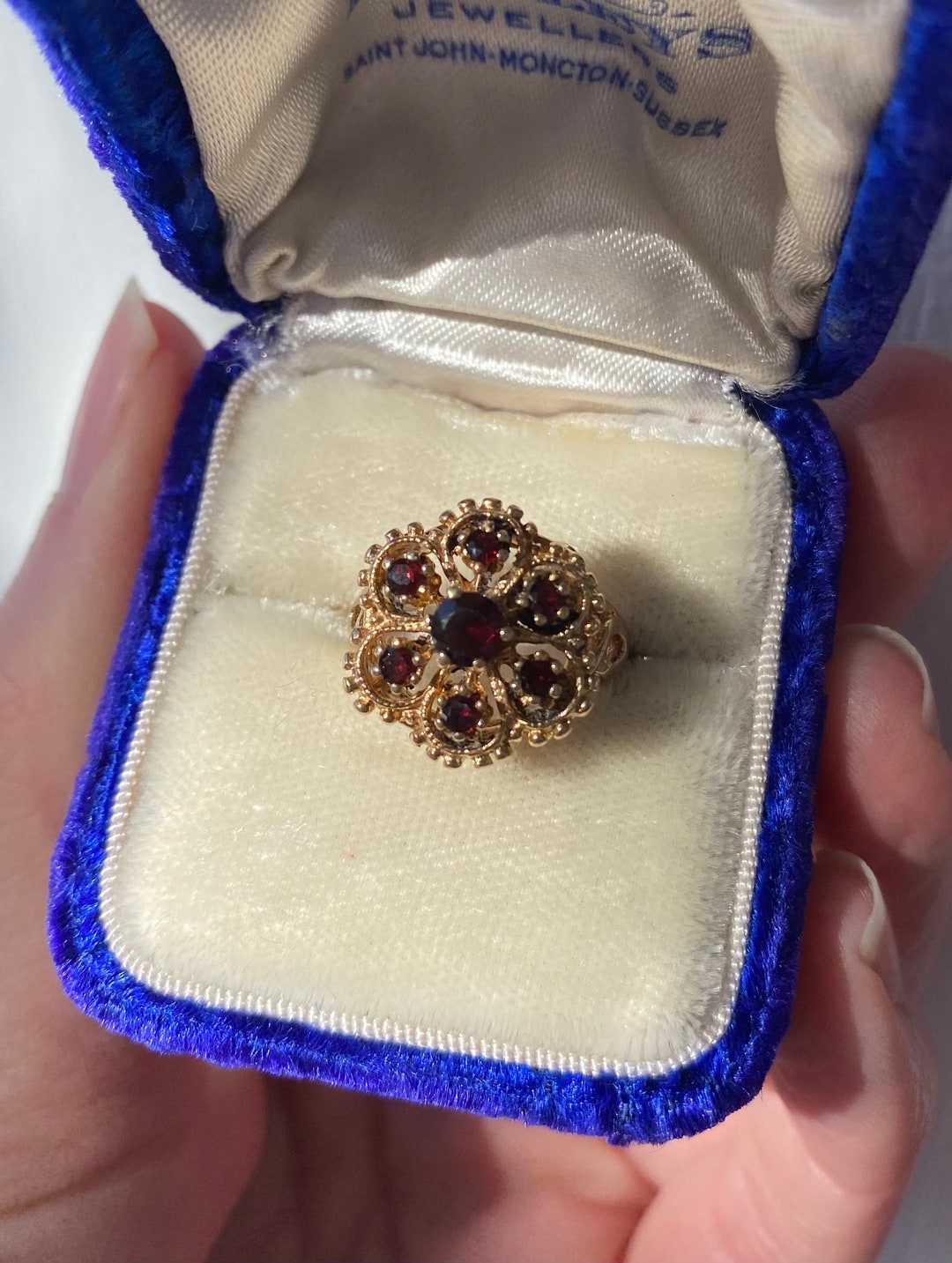 Floral Garnet Crown 10k Yellow Gold Round Gold Band - Etsy Australia