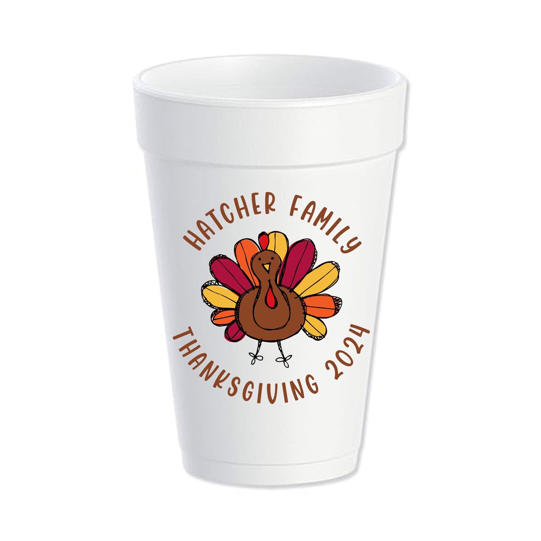Set of 24 Personalized Styrofoam Cups Turkey Family Thanksgiving - Etsy
