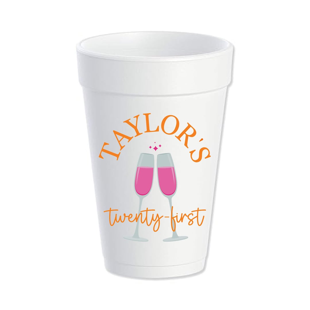 21st Birthday Custom Styrofoam Cups, Birthday Party Foam Cups, Pink ...