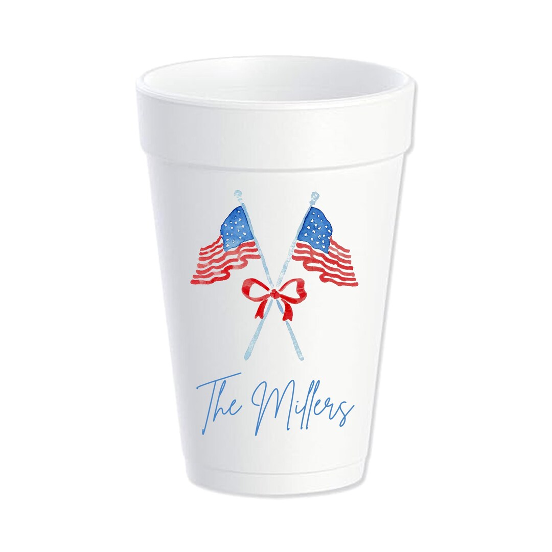 American Flags With Bow Custom Styrofoam Cups, July 4th, Memorial Day ...