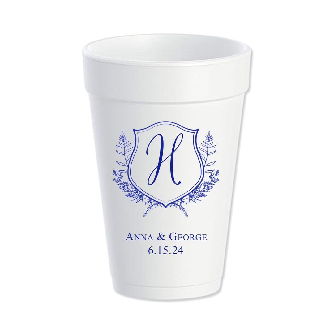 Floral Crest Custom Styrofoam Cups, Personalized Initial Foam Cups ...