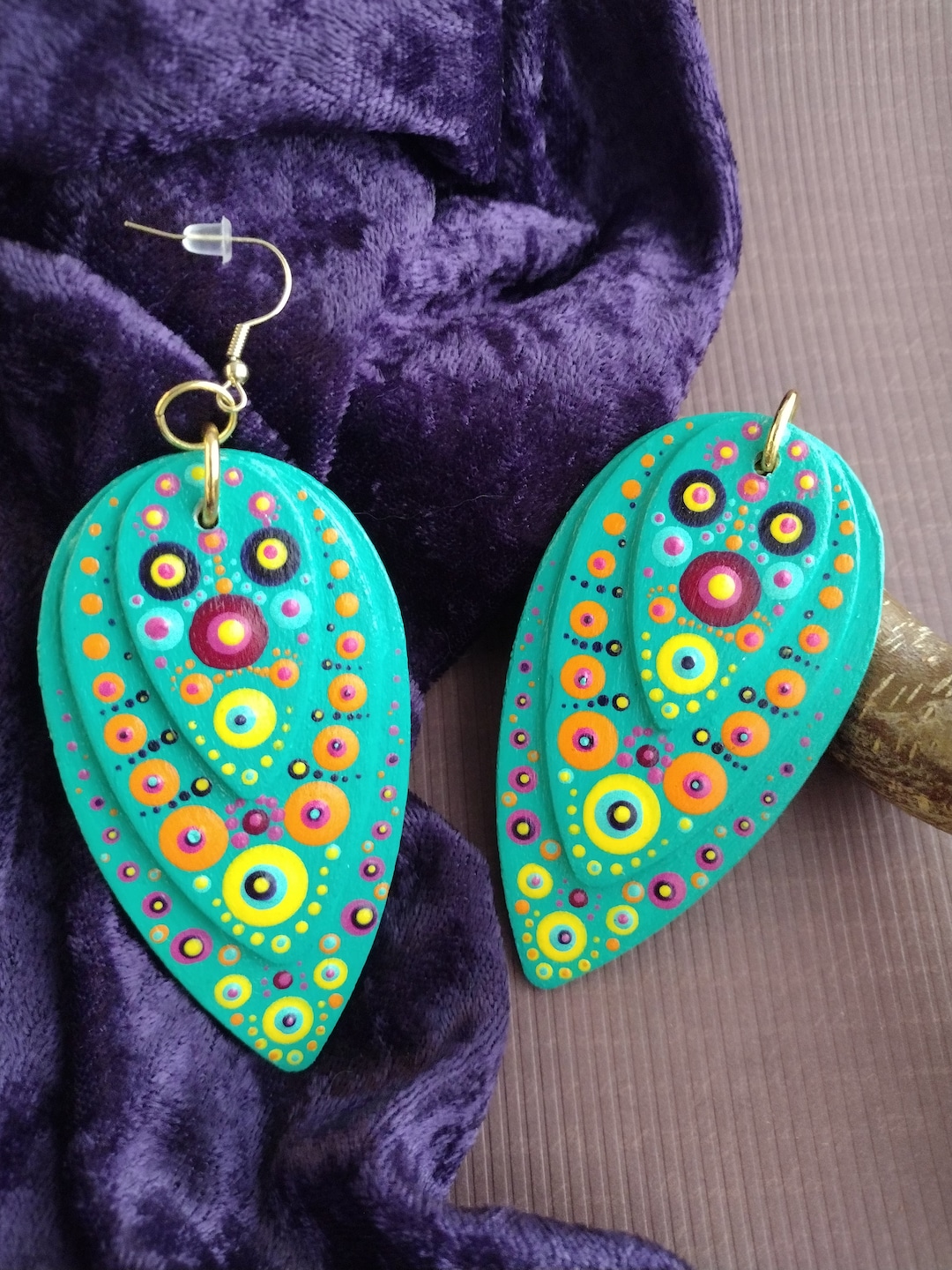 Handmade Colorful 3 Tier Wishbone Dot Art Ear Rings - Etsy