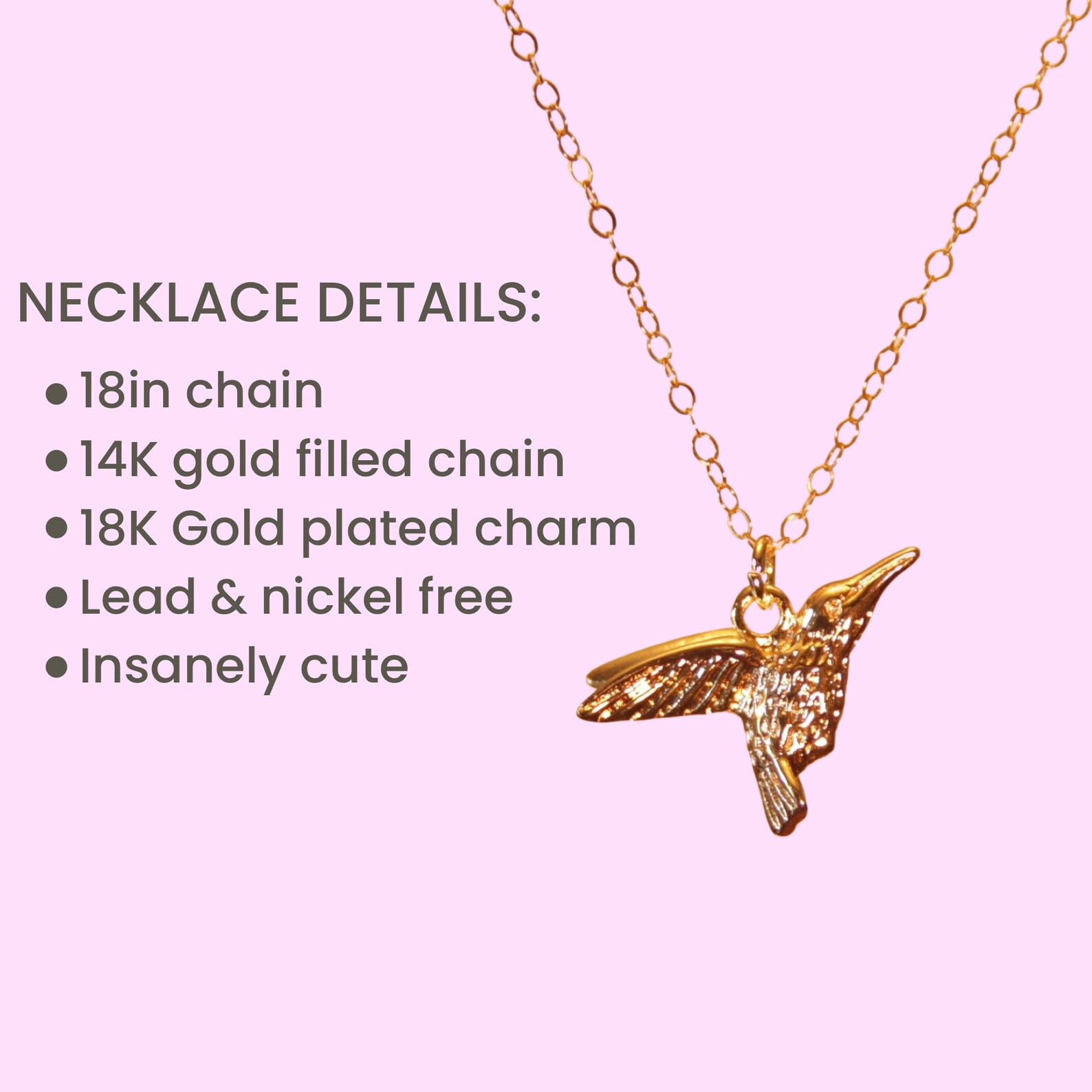 Gold Filled Hummingbird Necklace, Bird Charm, Nature Jewelry - Etsy