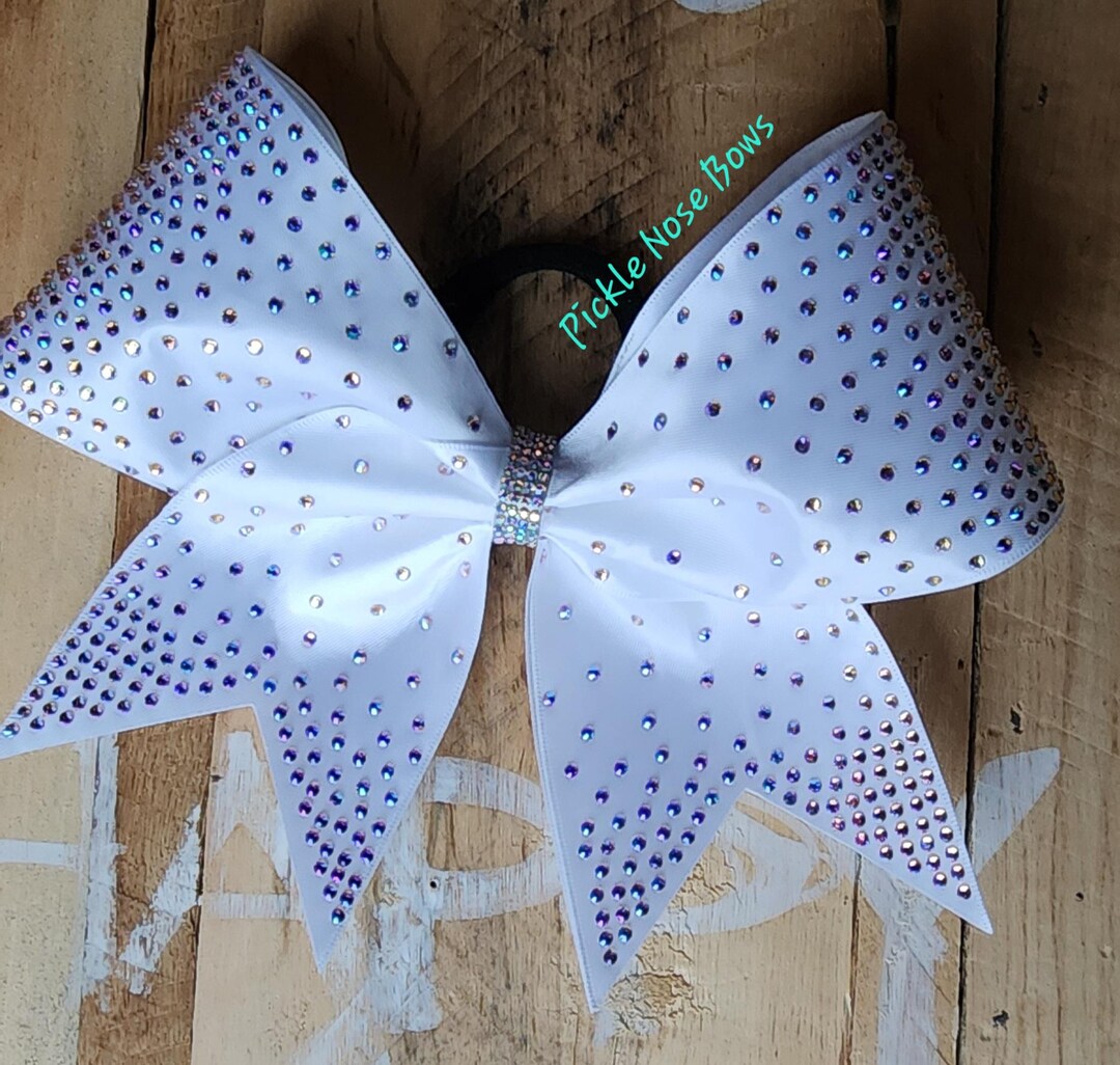 White Satin Cheer Bow With Light Pink Ab Rhinestones Fully Lined - Etsy