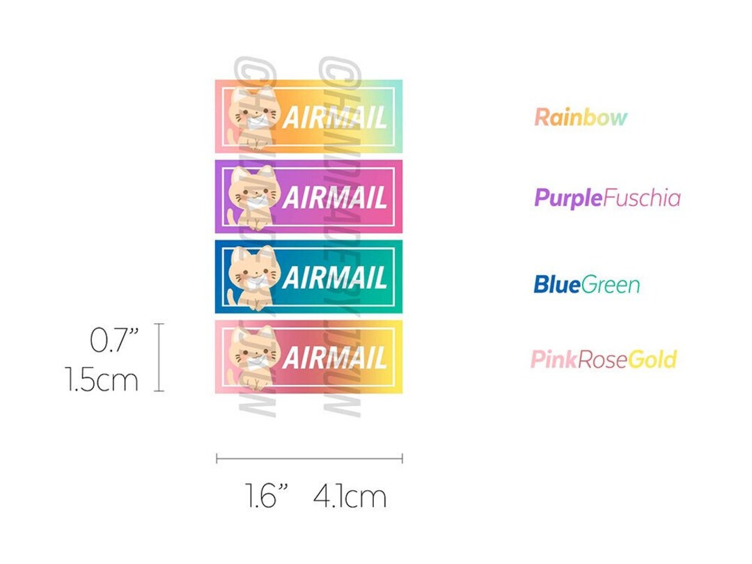Airmail Kitty Cat Pet & Envelope Pretty Colorful Rainbow Ombre Par ...
