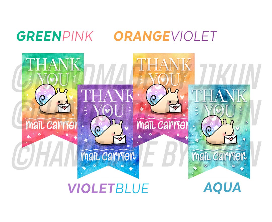 Letter Carrying Snail "thank You Mail Carrier" Rainbow Watercolor ...