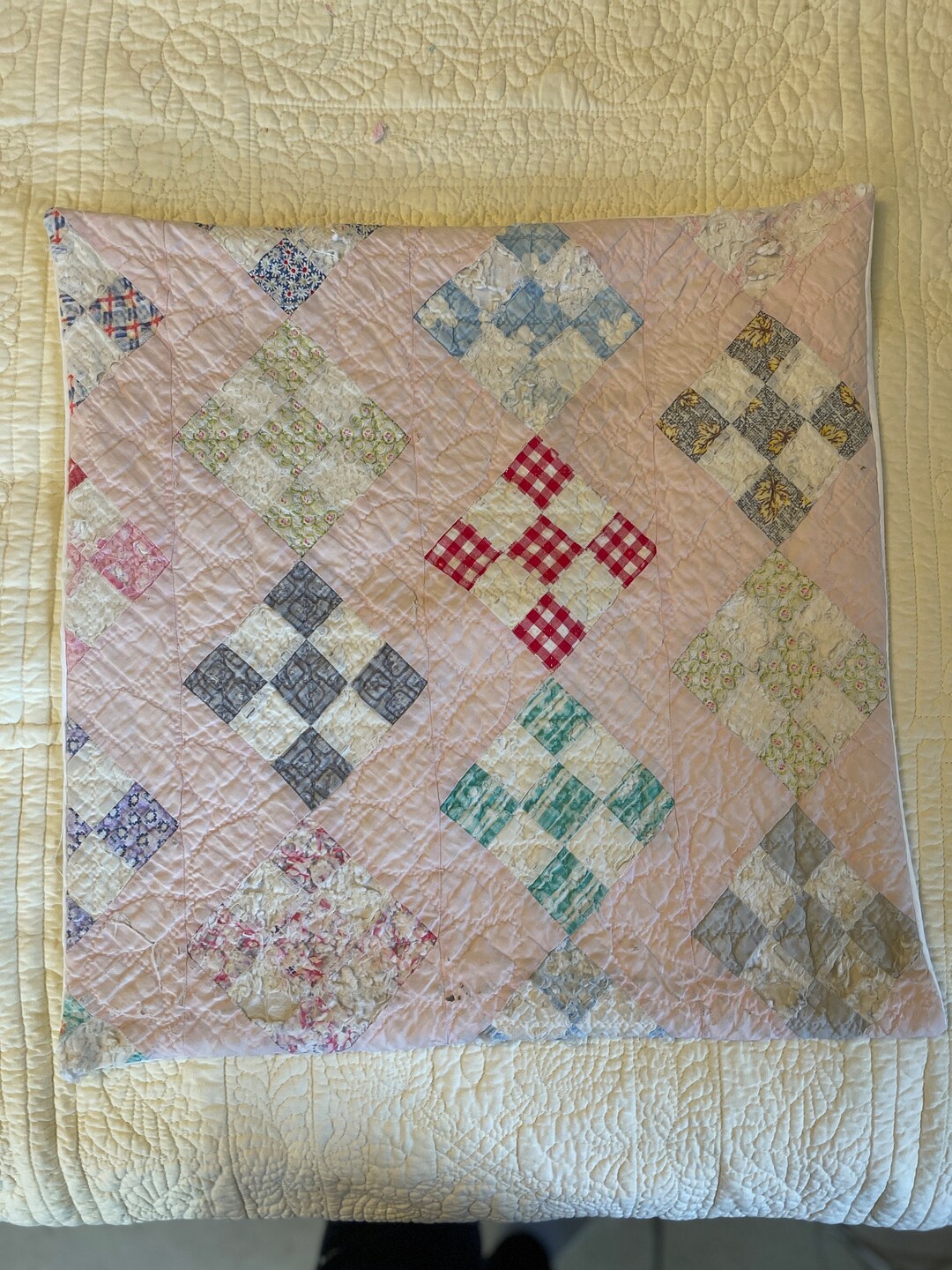 Vintage Nine Patch Quilted Pillow Covers - Etsy