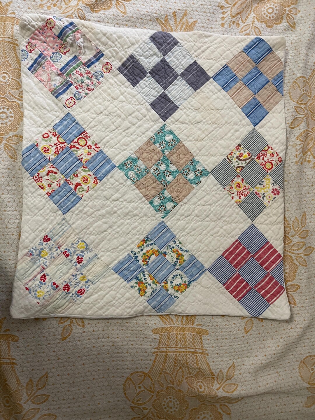 Vintage Nine Patch Quilted Pillow Covers - Etsy