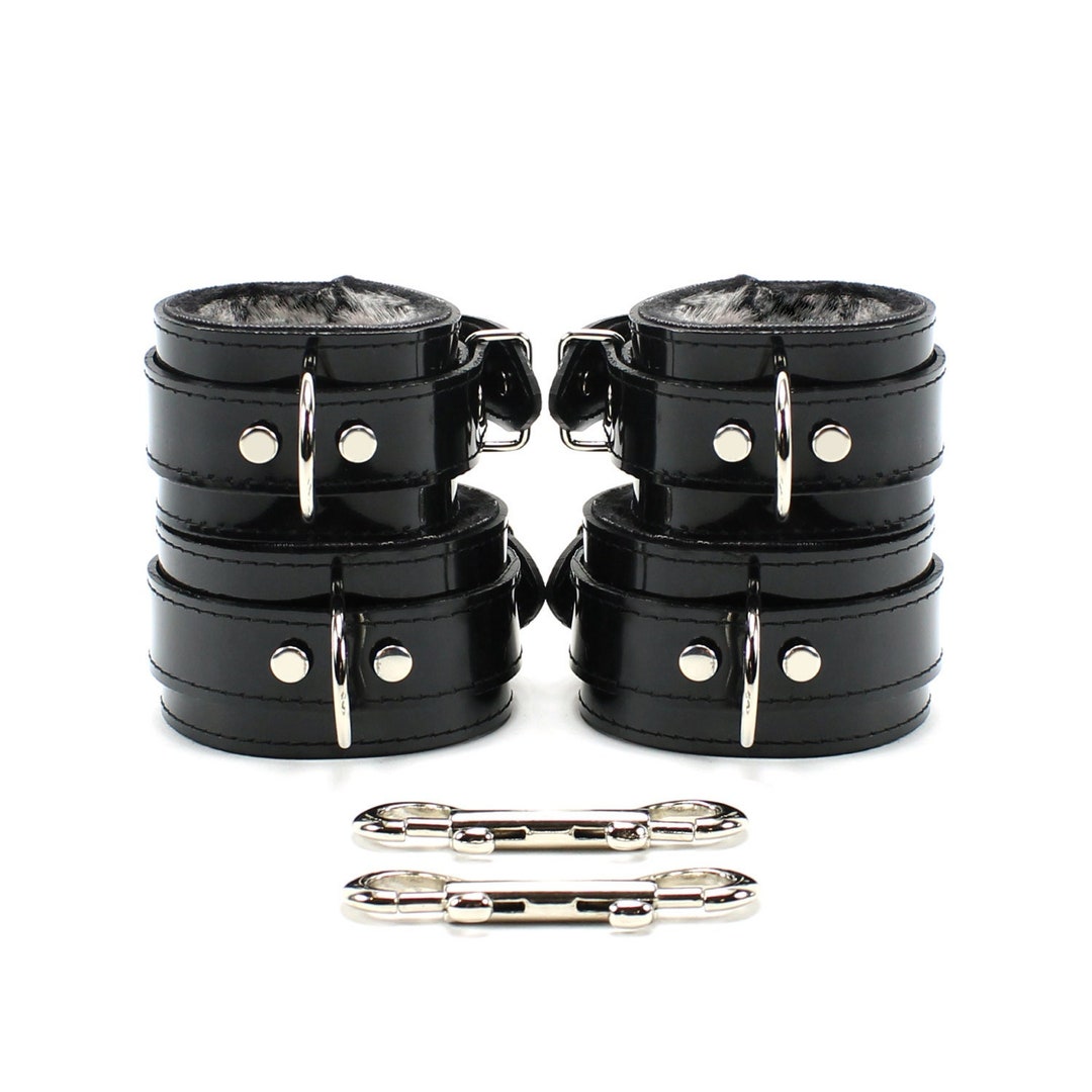 Vegan BDSM Restraints | PVC Bondage Cuffs | Faux Chinchilla Fur-lined ...