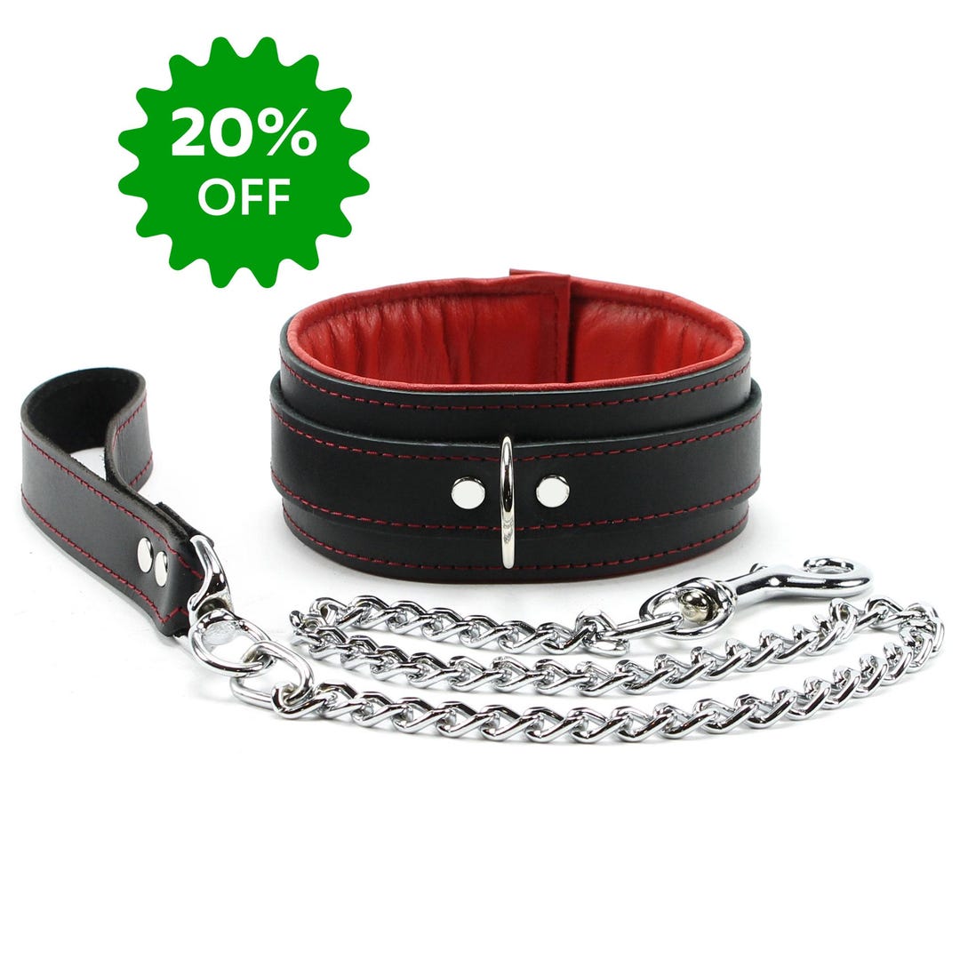 BDSM Collar and Leash | 2" Padded Leather | Red & Black | High-quality ...