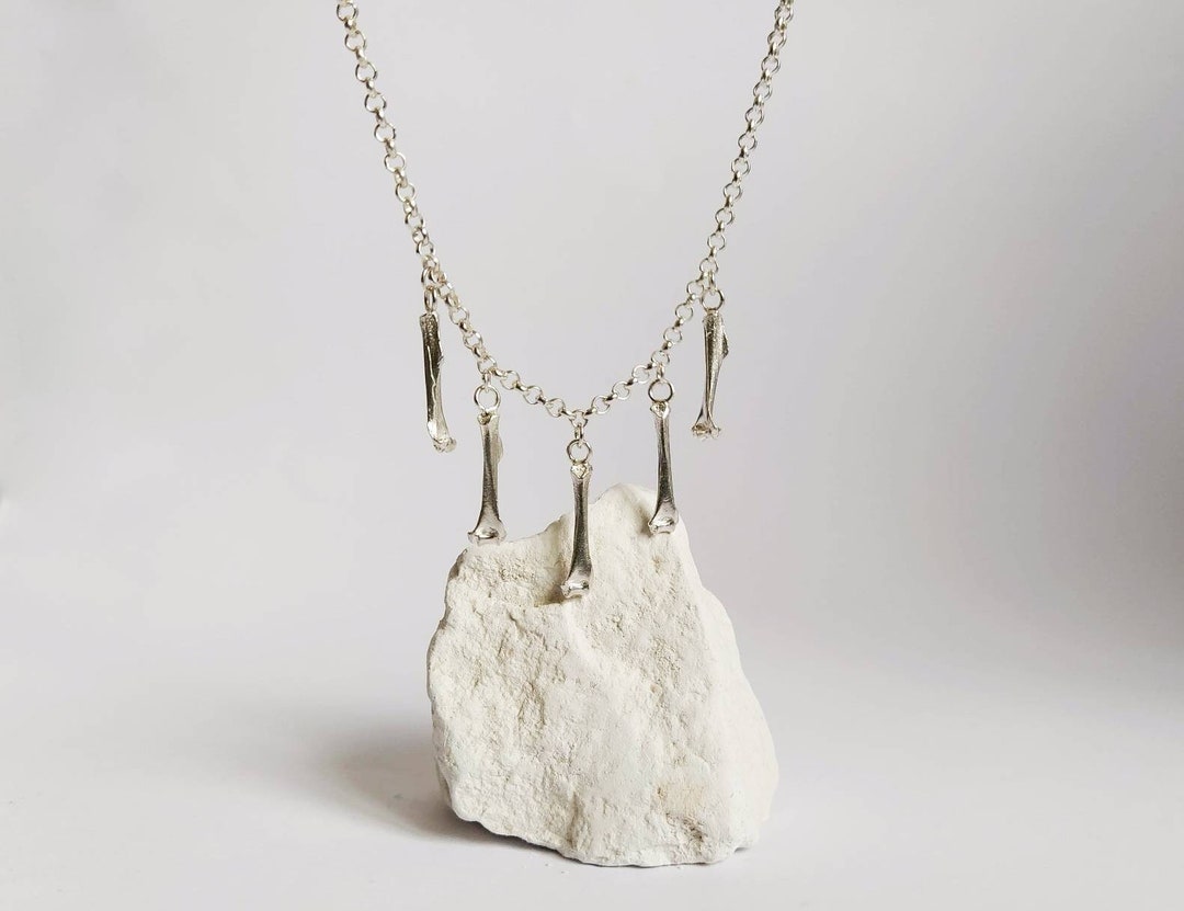 Memento Mori Hanging Bone Replicas Necklace, 925 Solid Sterling Silver ...
