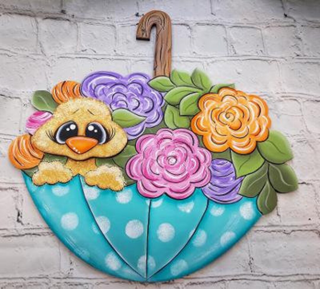 Spring Flower Umbrella, Duck and Floral Sign, Easter Wreath Attachment ...