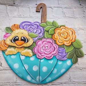 Spring Flower Umbrella, Duck and Floral Sign, Easter Wreath Attachment ...