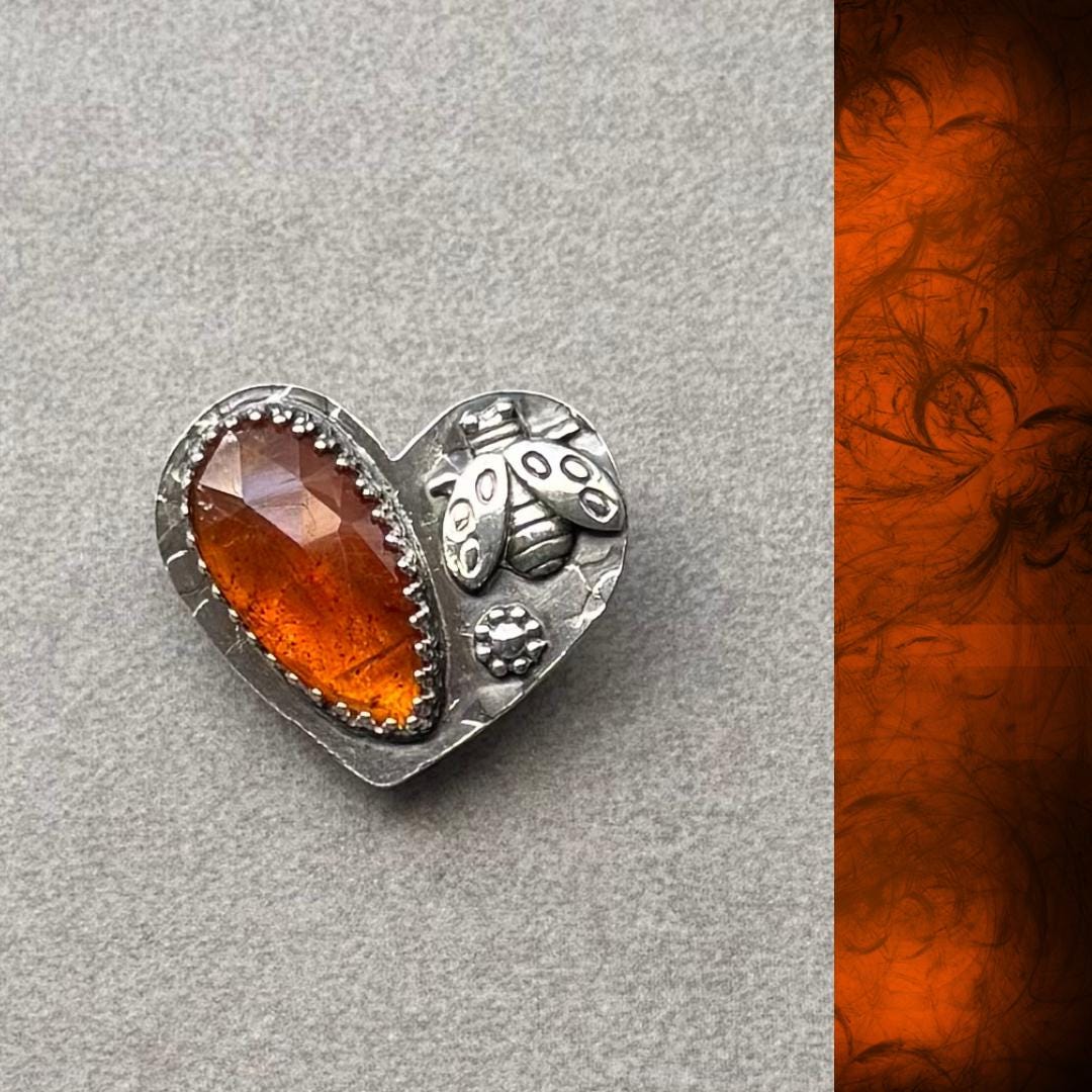 Ladybug Button on Hand Crafted Sterling Silver and Rose Cut Kyanite ...