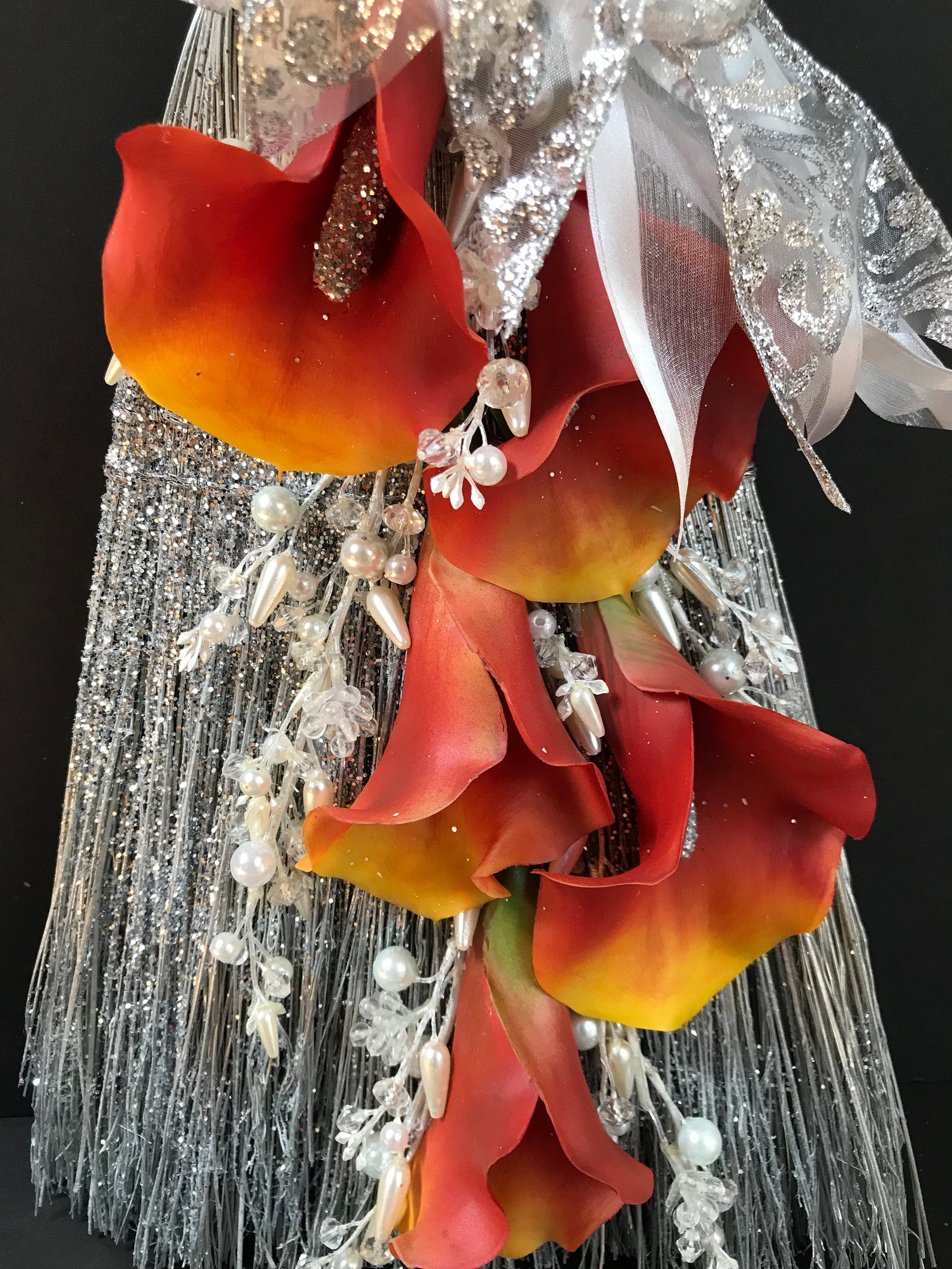 Silver Wedding Broom With Deep Coral Calla Lilies - Etsy