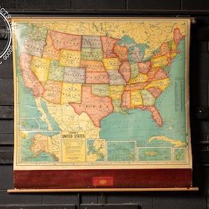 Vintage Pull-down U.S. Classroom Map by Cram - Etsy