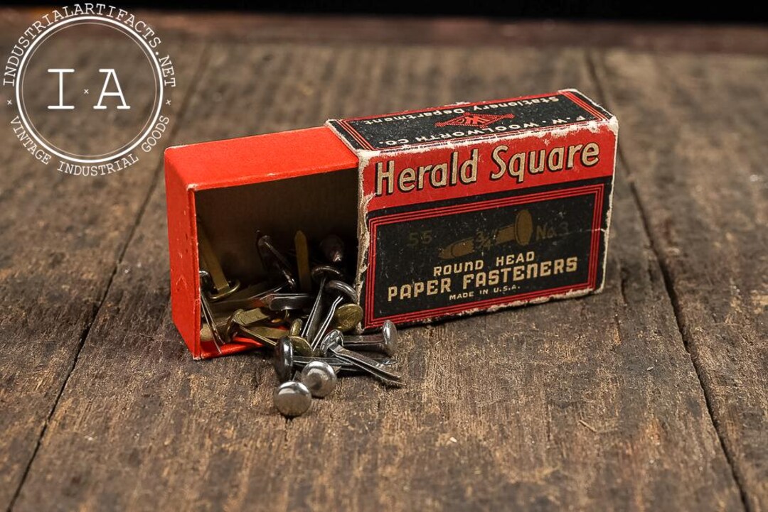 Vintage Herald Square Round Head Paper Fasteners With Box - Etsy