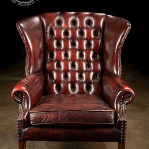 Vintage Tufted Leather Wingback Chair in Oxblood - Etsy