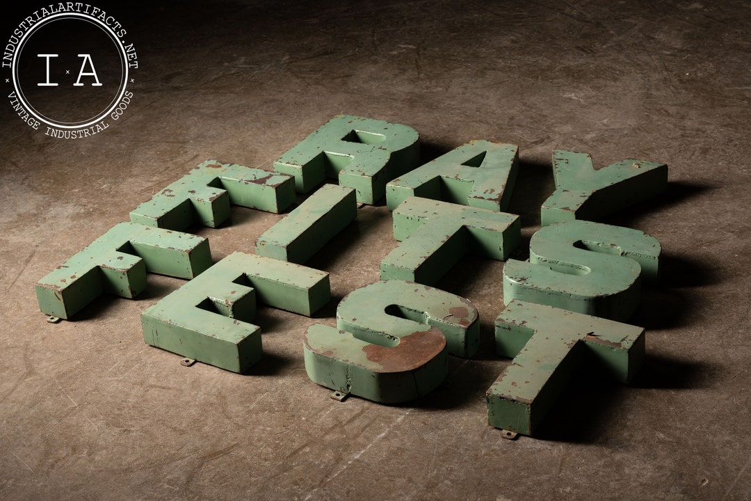 Vintage Heavy Metal Painted Green Letters - Etsy