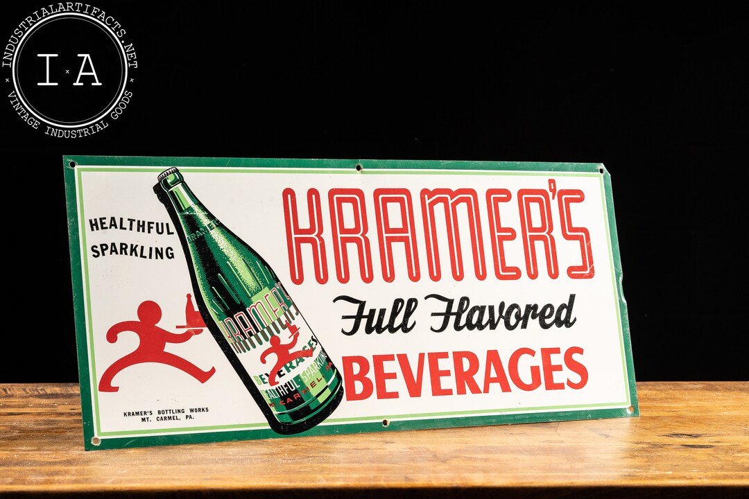 Vintage Painted Tin Kramers Beverages Sign - Etsy