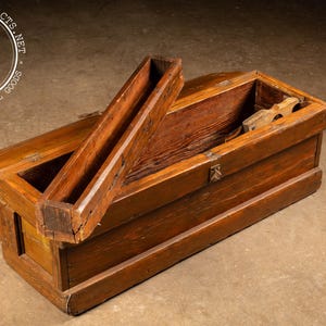 Antique Oak Tool Chest With Painted Saw - Etsy