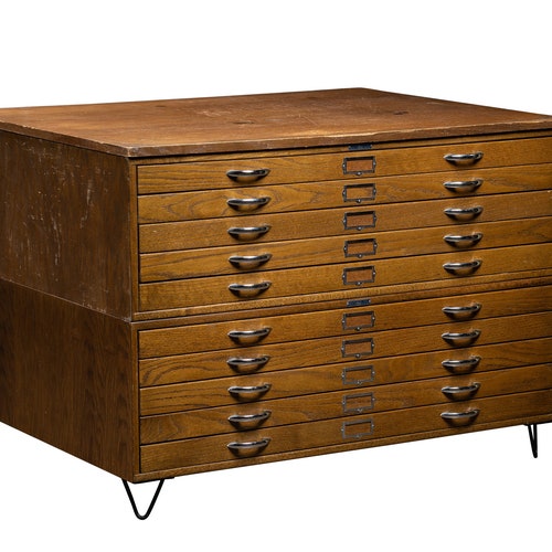 Vintage Flat File double Stack Cabinet Table | Etsy