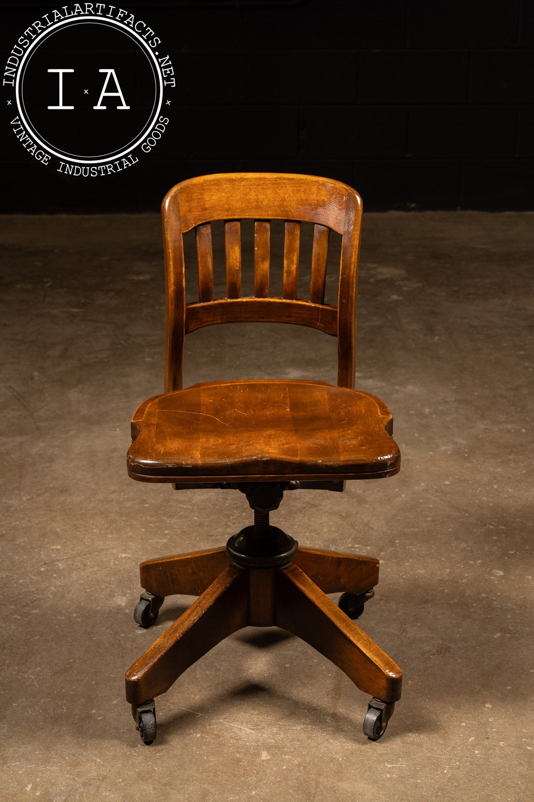 Antique Wooden Rolling Banker's Chair - Etsy