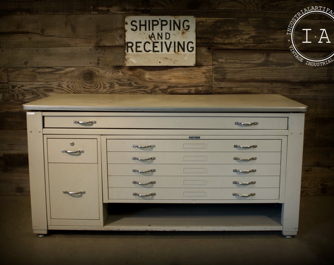 Vintage Industrial Mayline Mayomatic Steel Drafting Table Flat Archival ...