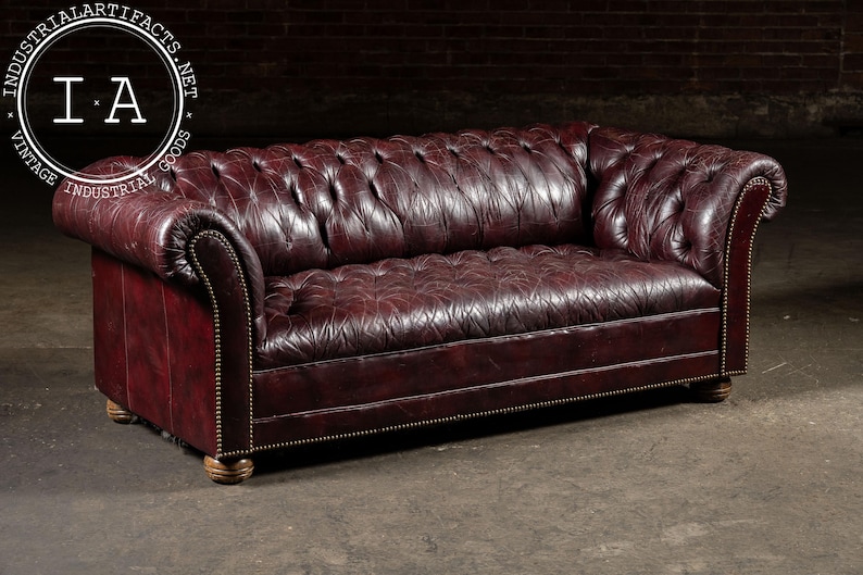 Deep Oxblood Leather Chesterfield Sofa With Nailhead Trim - Etsy