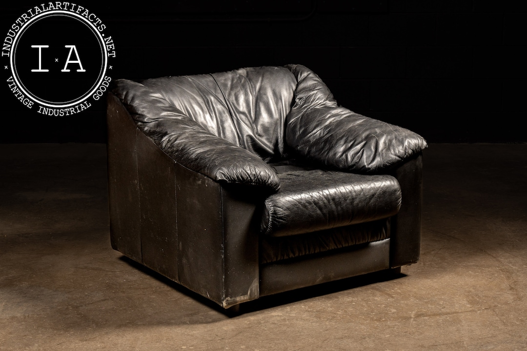 Black Leather Overstuffed Chair - Etsy