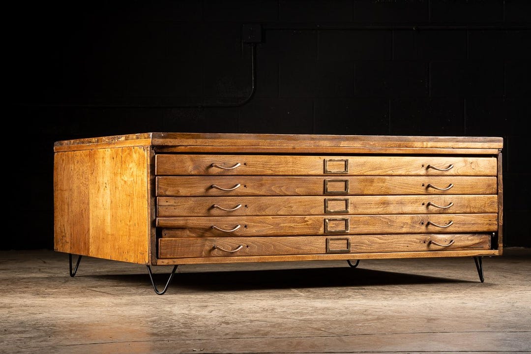 Vintage Oak Single Stack Flat File - Etsy