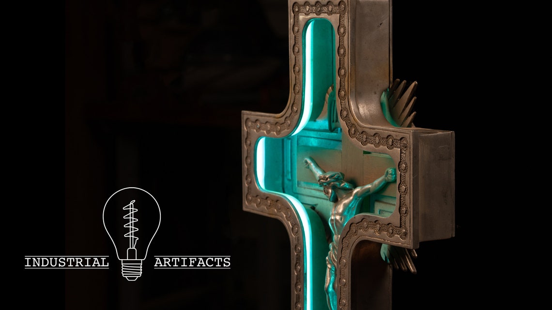 Vintage Neon Blue Crucifix | Etsy