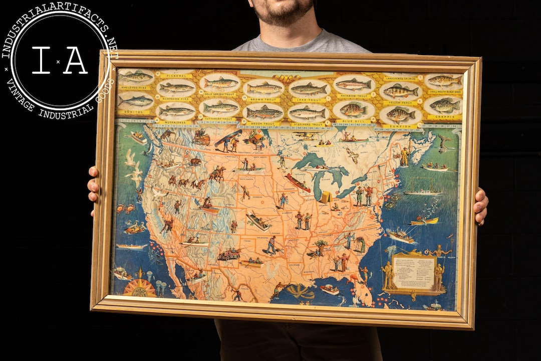 Vintage Game Fish Cyclopedia Map - Etsy