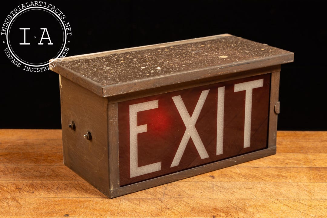 Vintage Lighted Glass Exit Sign Box - Etsy