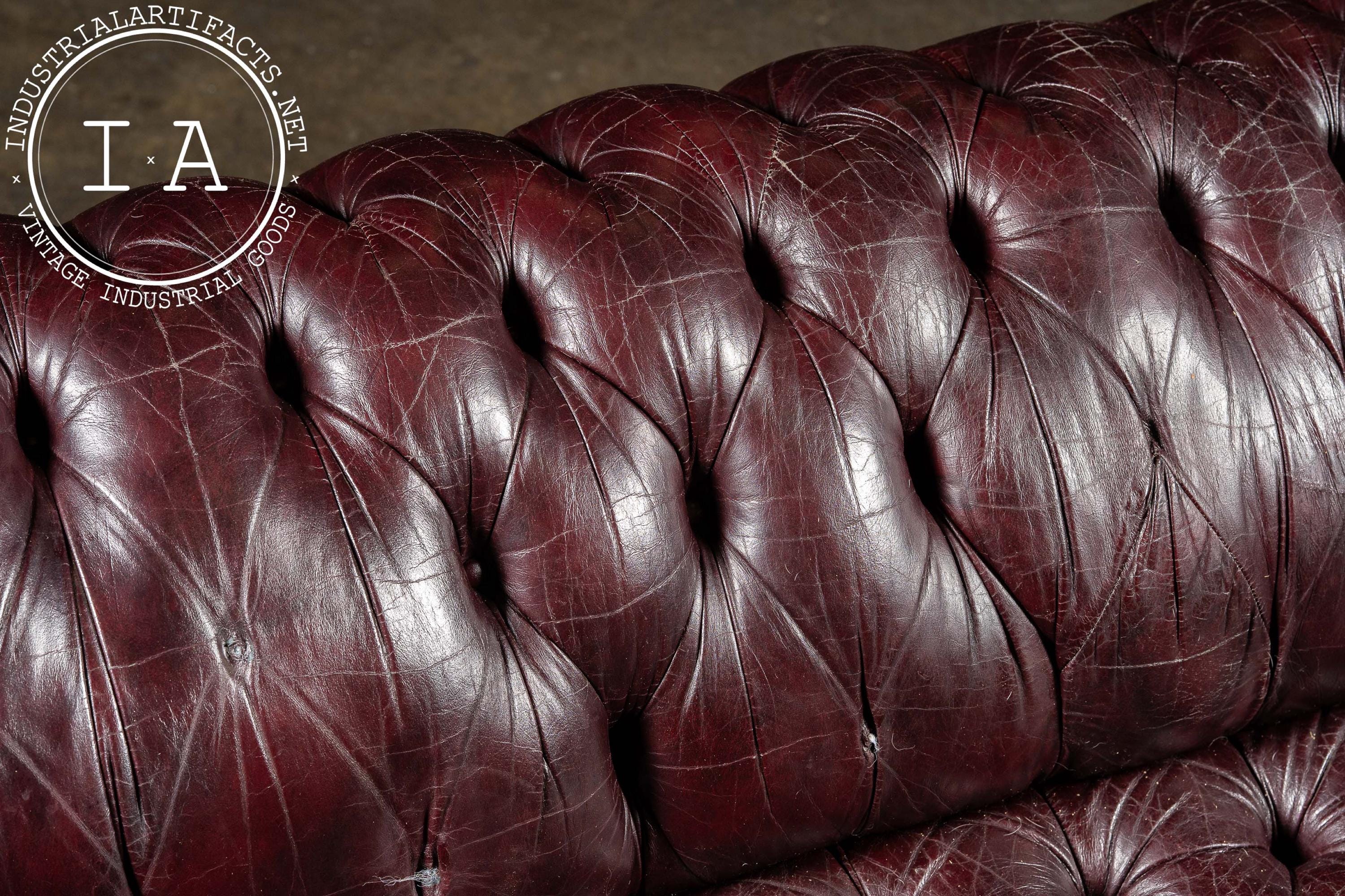 Deep Oxblood Leather Chesterfield Sofa With Nailhead Trim - Etsy