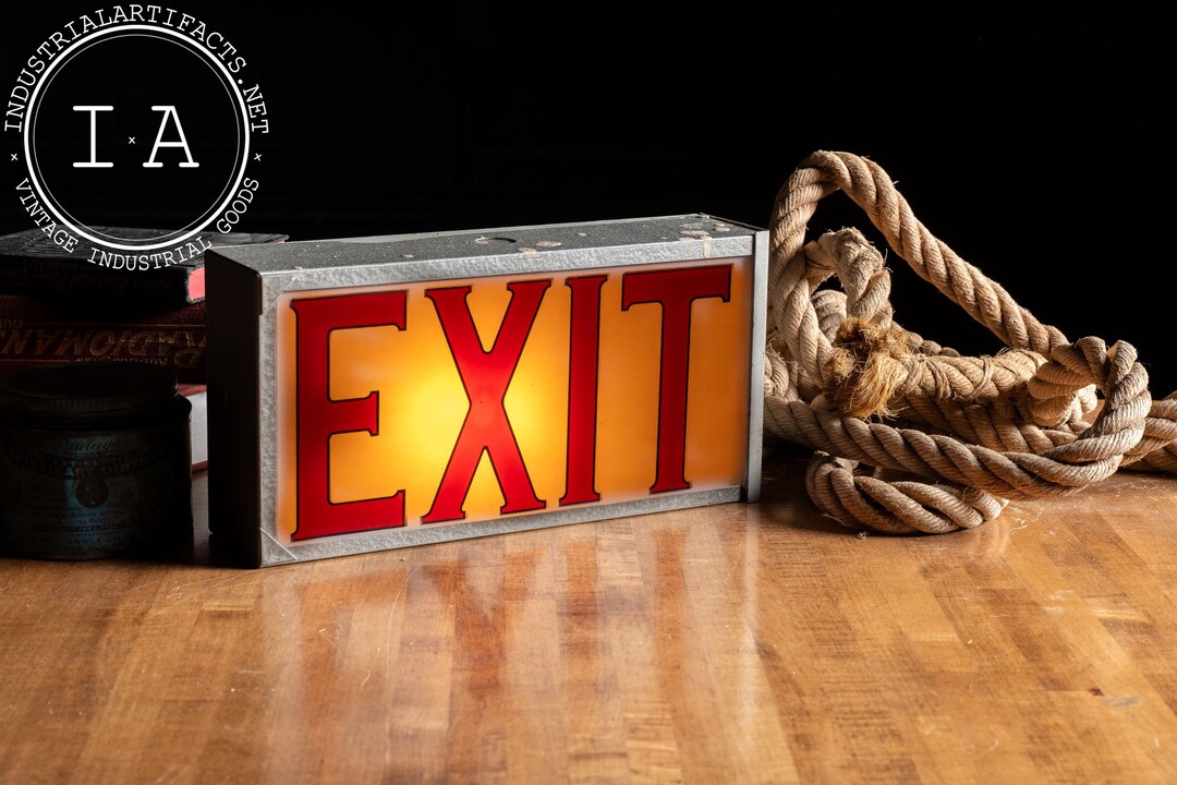 Vintage Lighted Exit Sign With White Glass - Etsy