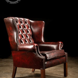Vintage Tufted Leather Wingback Chair in Oxblood - Etsy