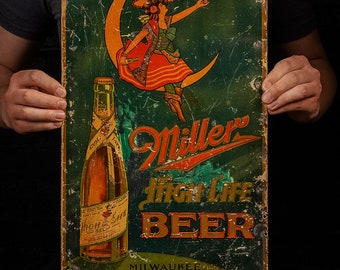 Miller High Life Beer Witch 14 Round Heavy Duty USA Made Metal ...