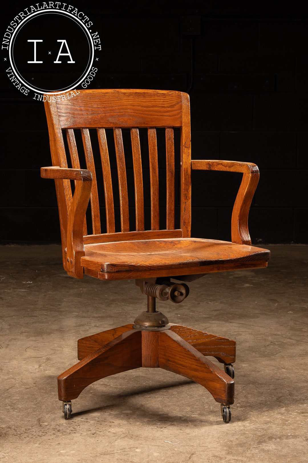 Vintage Oak Swivel Bankers Chair - Etsy