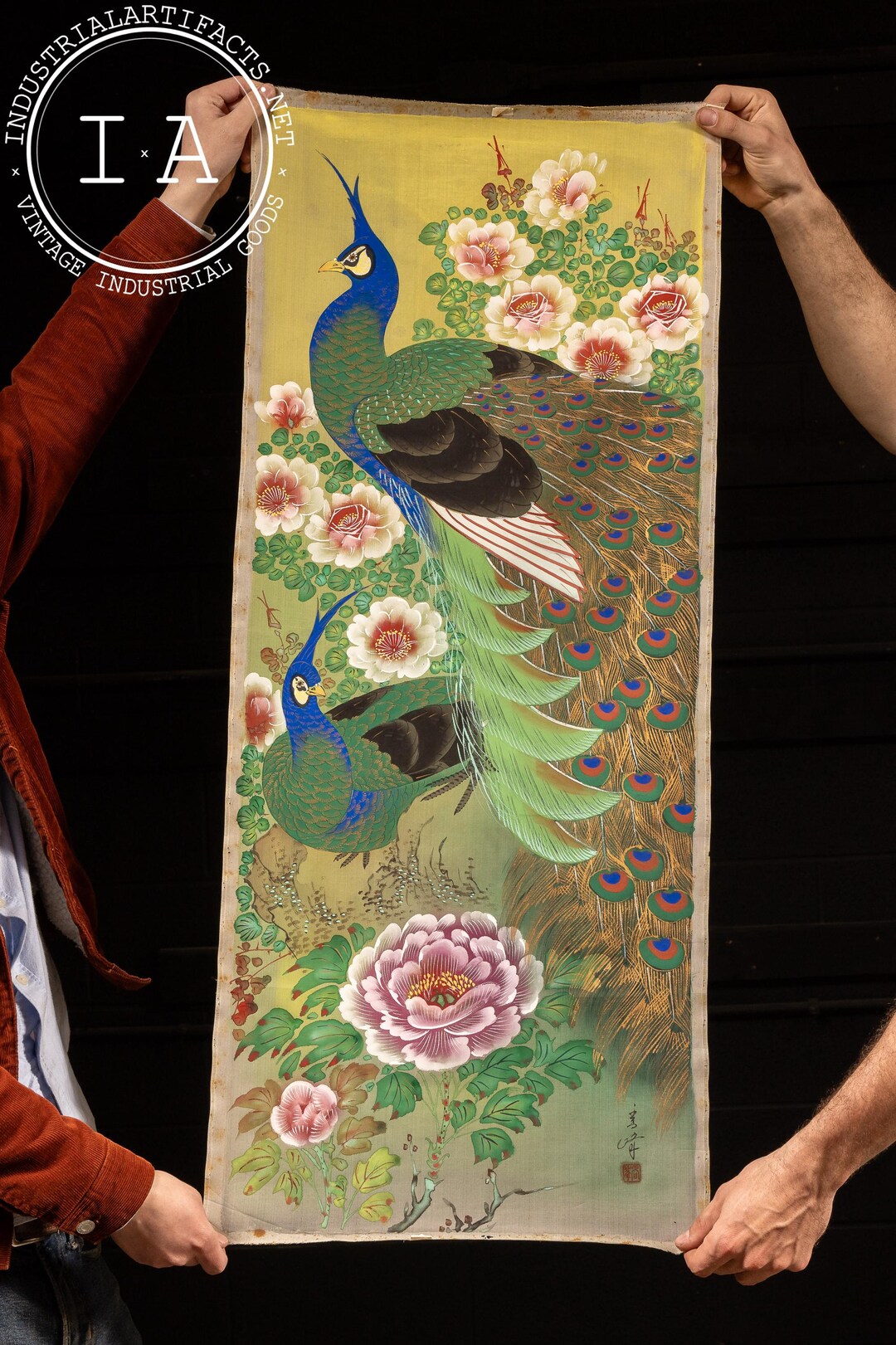 Peacocks and Peonies Kakejiku Hanging Silkscreen Scroll Painting - Etsy