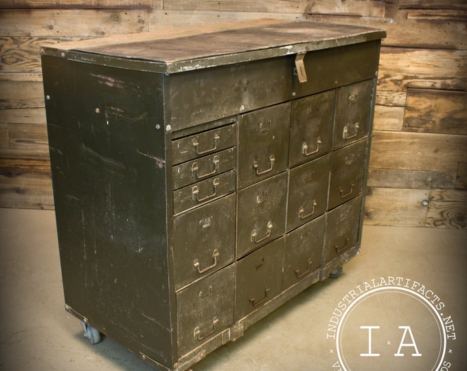 Vintage Industrial Army Military Locking Tool Cabinet Rolling Chest ...