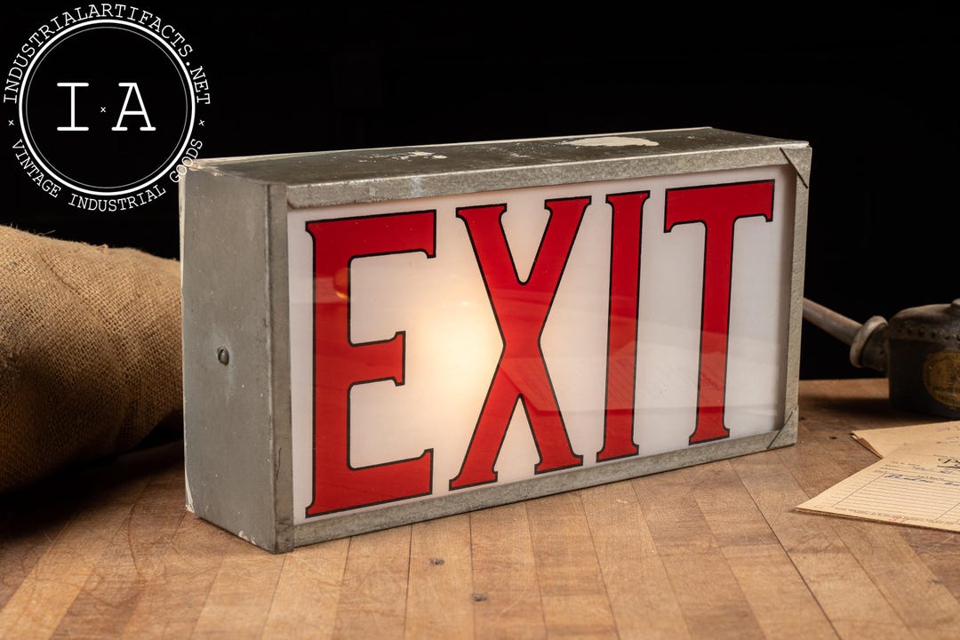 Vintage Lighted Exit Sign With White Glass - Etsy