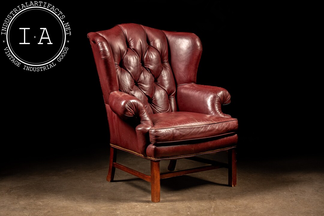 Tufted Red Leather Wingback Chair - Etsy