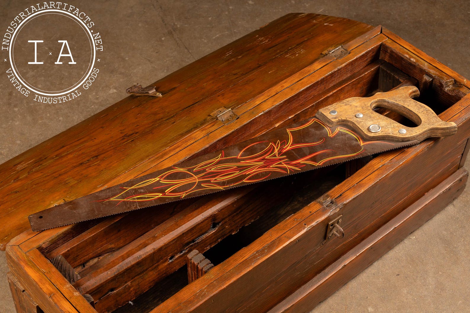 Antique Oak Tool Chest With Painted Saw - Etsy