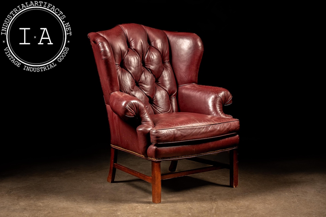 Tufted Red Leather Wingback Chair - Etsy