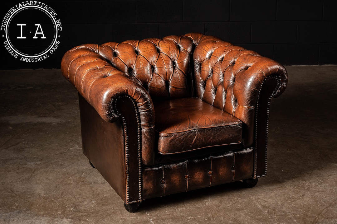 Vintage Tufted Leather Club Chair in Brown - Etsy