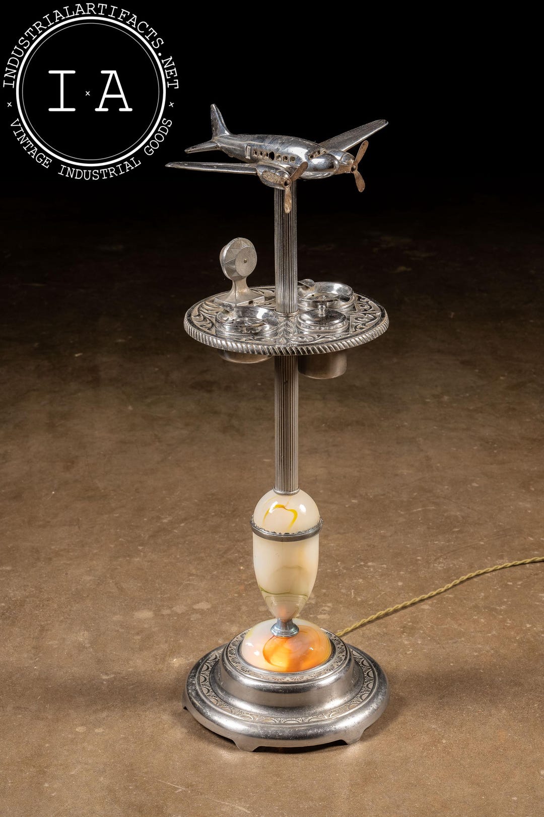 Vintage Chrome Airplane Smoking Stand With Marbled Glass Lamp Base - Etsy