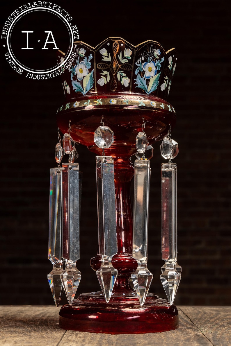 Pair of 19th Century Bohemian Ruby Glass Mantle Lusters With Prisms - Etsy