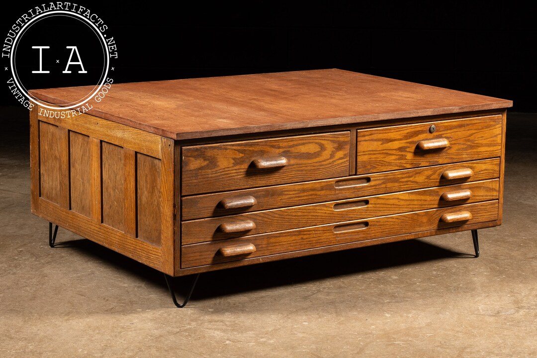 Vintage Single Stack Oak Flat File - Etsy